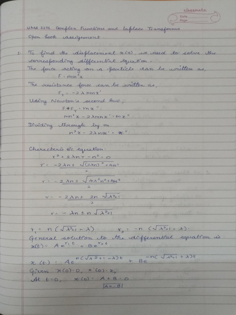Open Book Assignment Complex Functions and Laplace Transforms | PDF