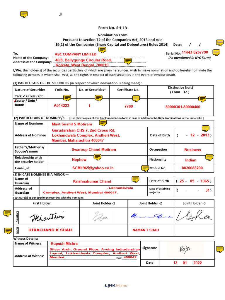 Prefilled-Link - SH-13 - Reg of Nomination | PDF | Common Law | Private Law