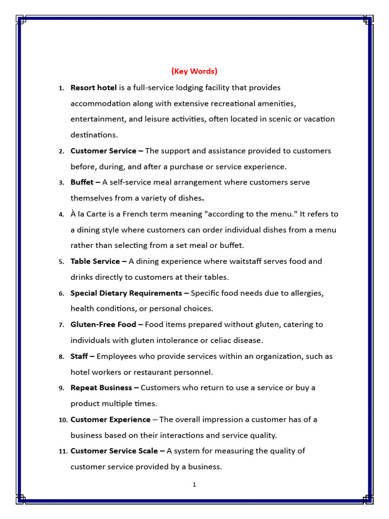 CH-4 Travel and Tourism Key Words | PDF | Mentorship | Restaurants