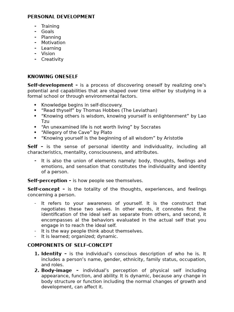 Personal Development (Chapter 1) | PDF | Self Concept | Identity ...
