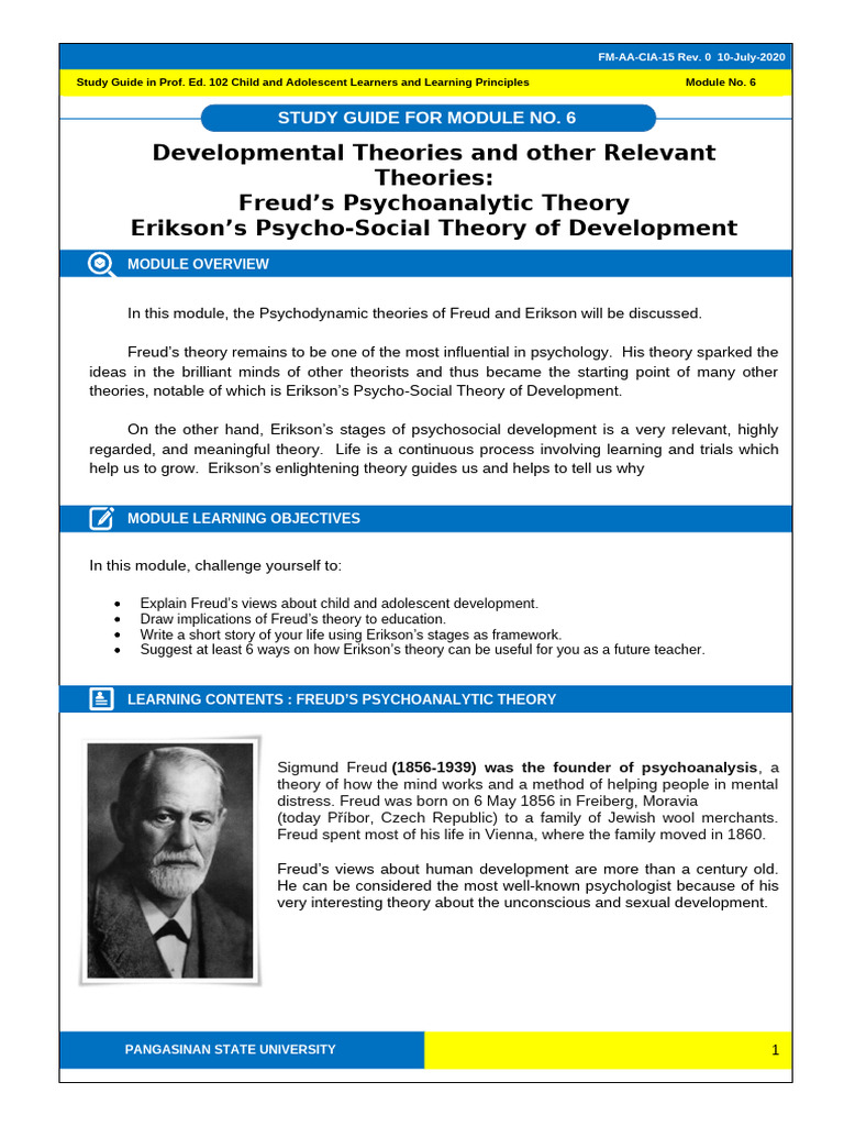 SG 6 Dev Theories Freud and Erikson | PDF | Sigmund Freud | Psychological Concepts