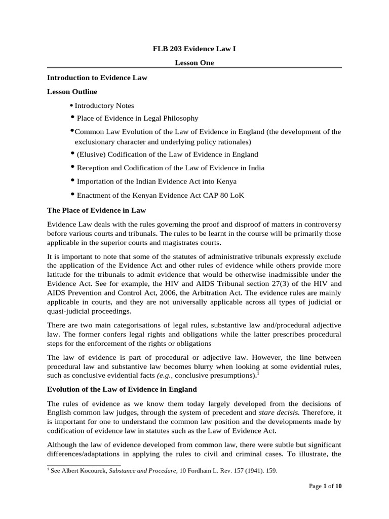 Evidence Law Lesson 1 and 2 Notes | PDF | Evidence (Law) | Burden Of ...