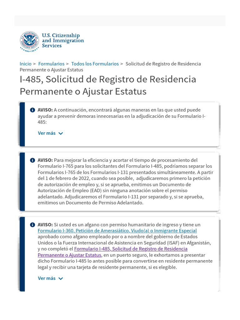 Solicitud de Registro de Residencia Permanente o Ajustar Estatus ...