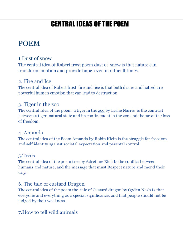 Central Ideas of The Poem | PDF