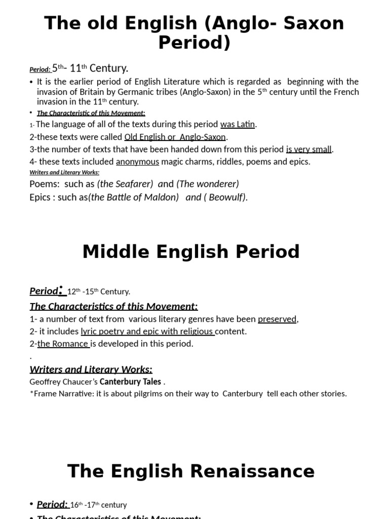 Introduction To The Lit Periods - Timeline - Lecture 1 | PDF