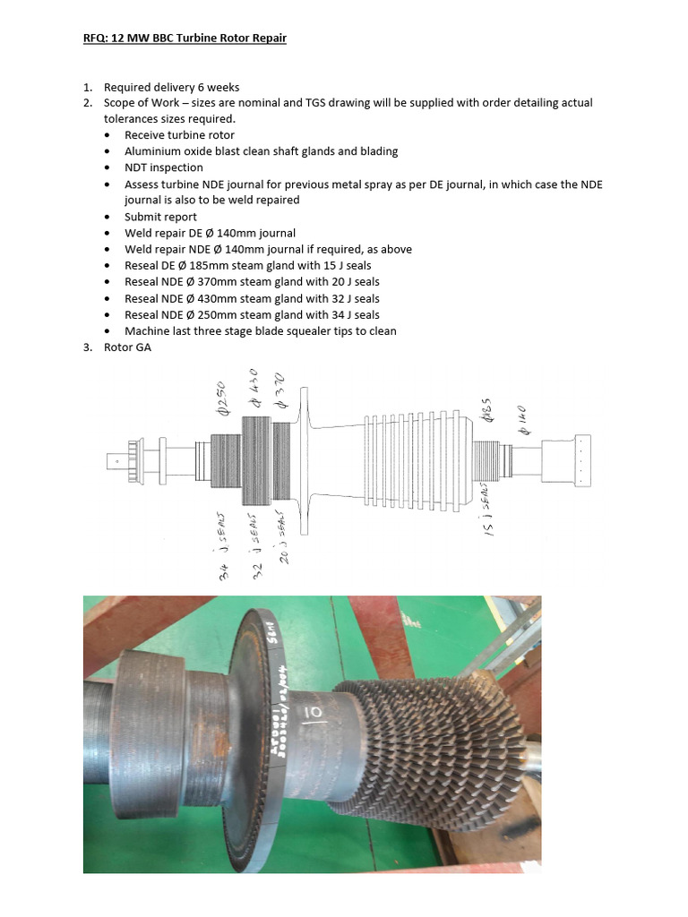 RFQ 12MW BBC Turbine Rotor Repair | PDF