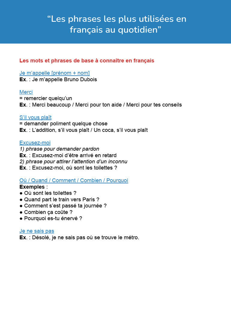 Phrases courantes en français quotidien | PDF | Linguistique