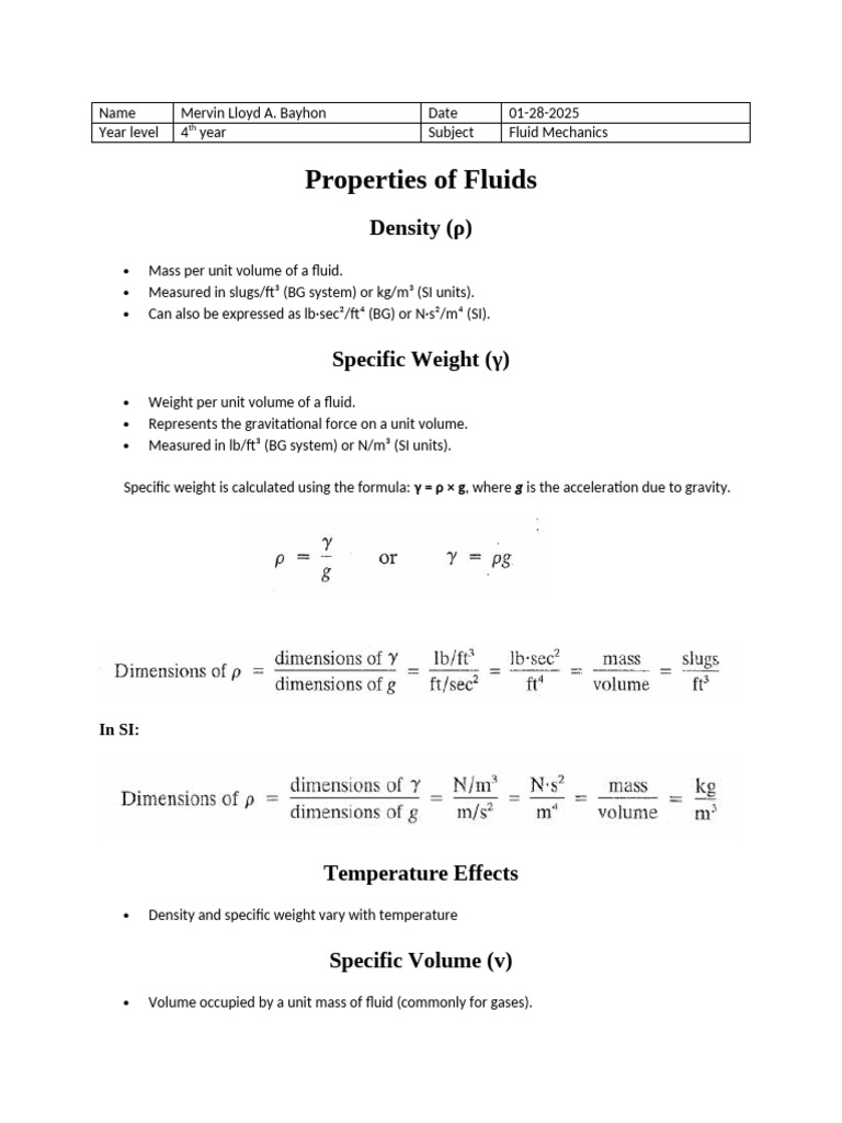 1st Assignment - Properties of Fluids | PDF | Viscosity | Pressure