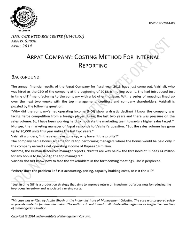 Iimc Costing Method For Internal Reporting | PDF