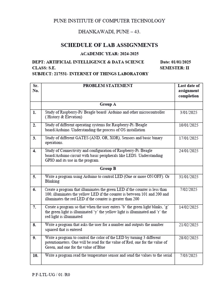 2024-25 Sem-II IoTL Assignment Schedule | PDF | Light Emitting Diode | Raspberry Pi