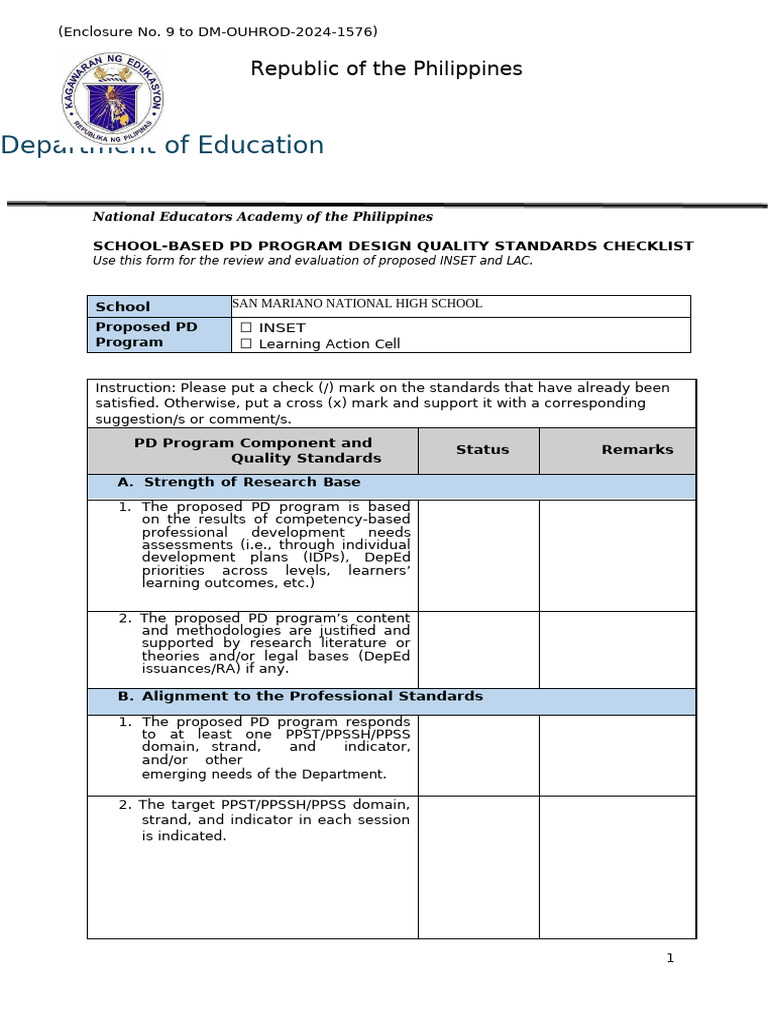 School-Based PD Program Quality Checklist | PDF | Educational Assessment | Learning