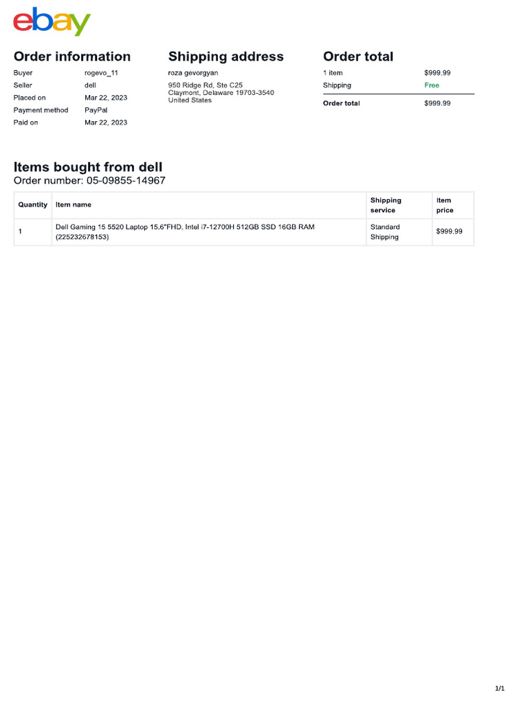 Dell Ebay Invoice | PDF