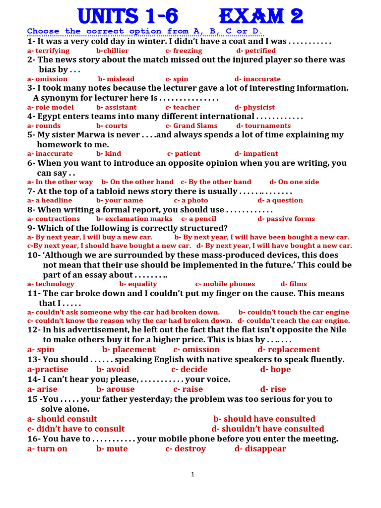 Unit 1-6 - Exam 2 | PDF