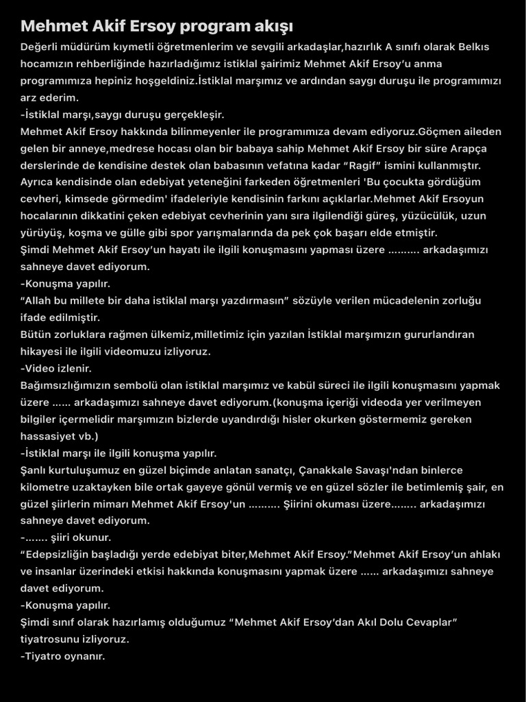 Mehmet Akif Ersoy Program Akışı | PDF