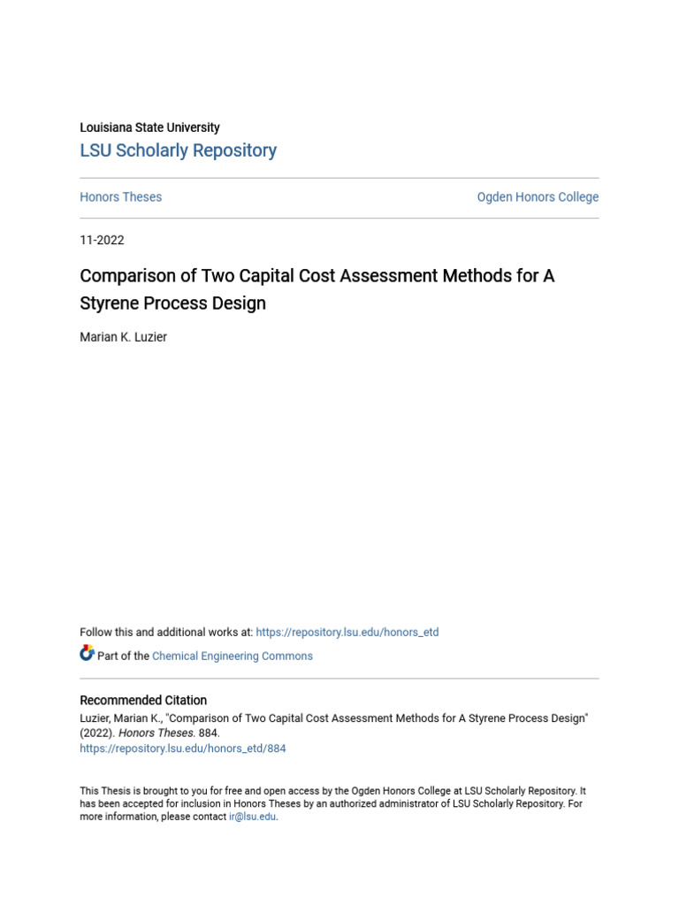 Comparison of Two Capital Cost Assessment Methods For A Styrene P | PDF | Distillation | Pump