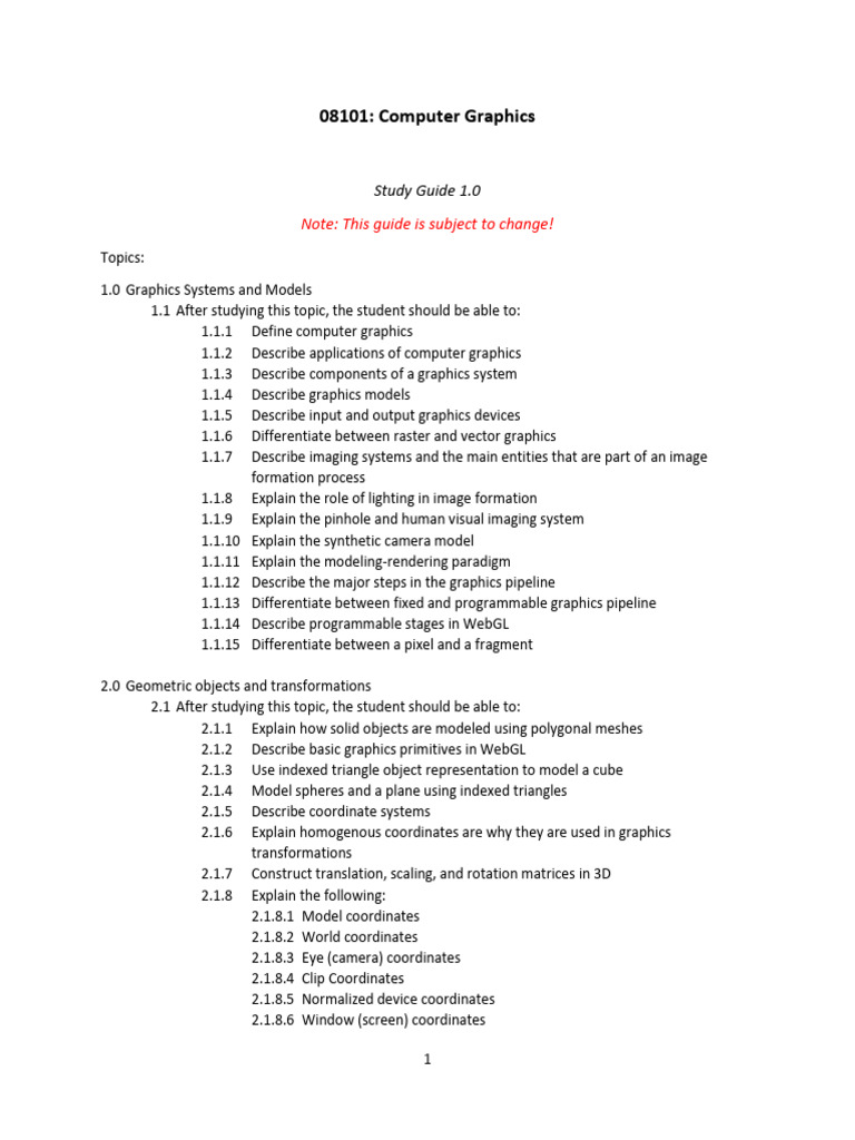 Study Guide 1.0-1 | PDF | Shader | Computer Graphics