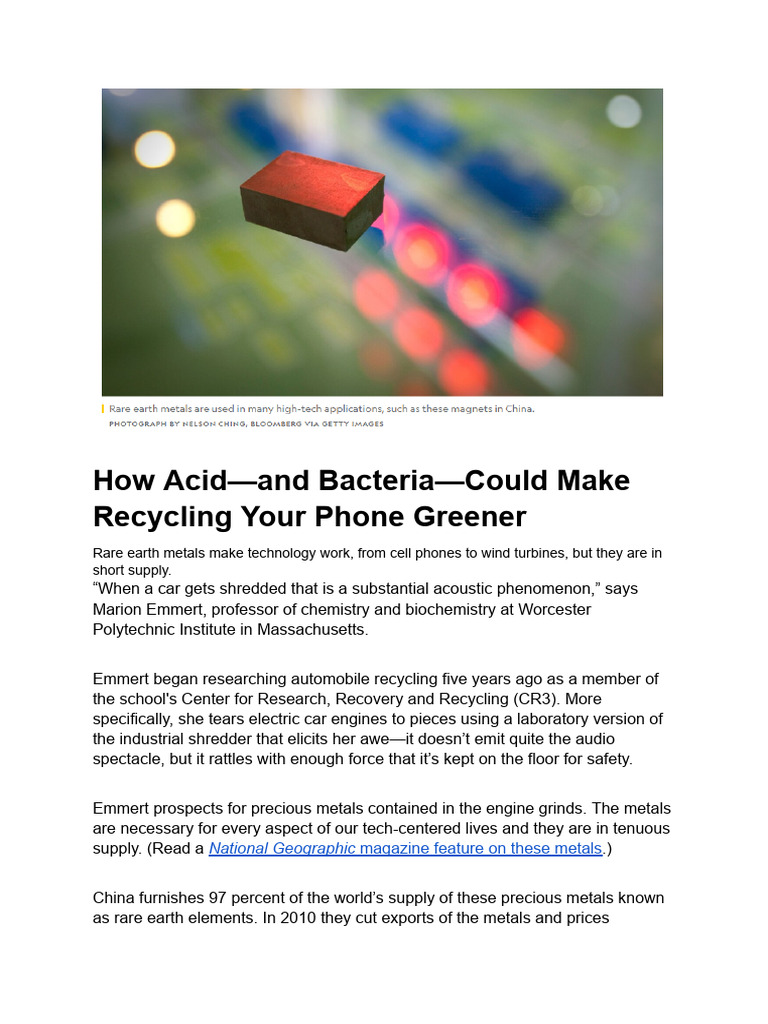 How Acid - and Bacteria - Could Make Recycling Your Phone Greener | PDF ...
