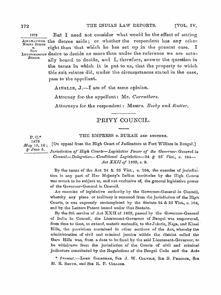 040 - The Empress v. Burah and Another (172-183) | PDF | Justice ...