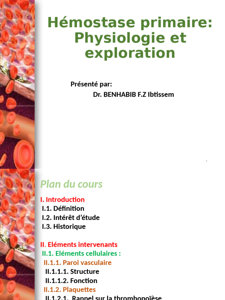 Hémostase Primaire Physiologie Et Exploration2 | PDF | Coagulation | Thrombocyte