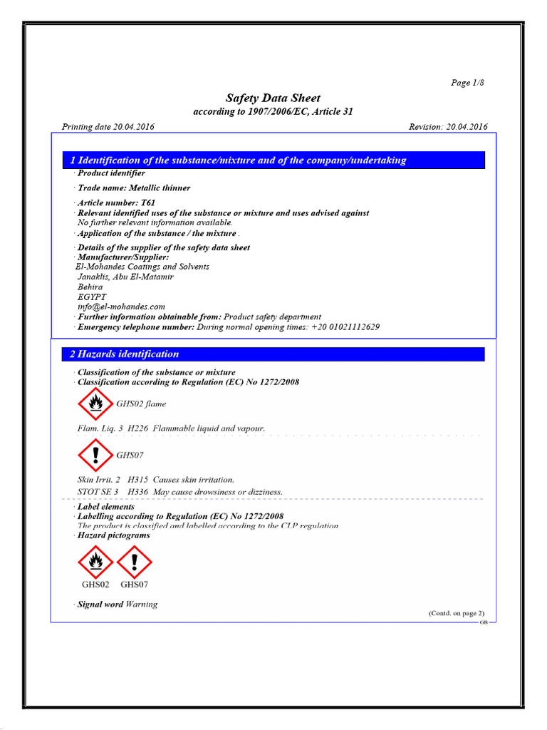 MSDS-8 | PDF | Dangerous Goods | Toxicity