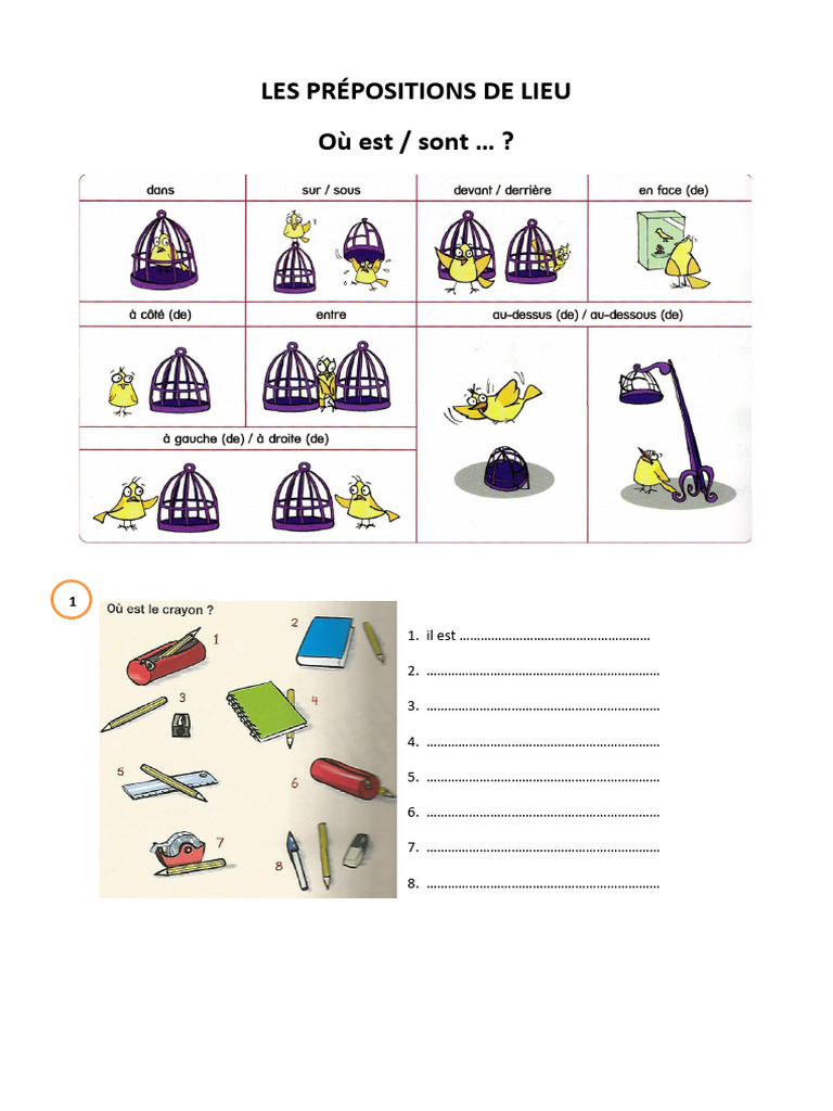 Fle A1 Prepositions De Lieu Pdf