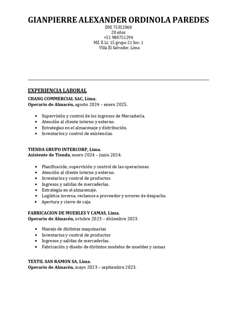 CV GIANPIERRE O. | PDF