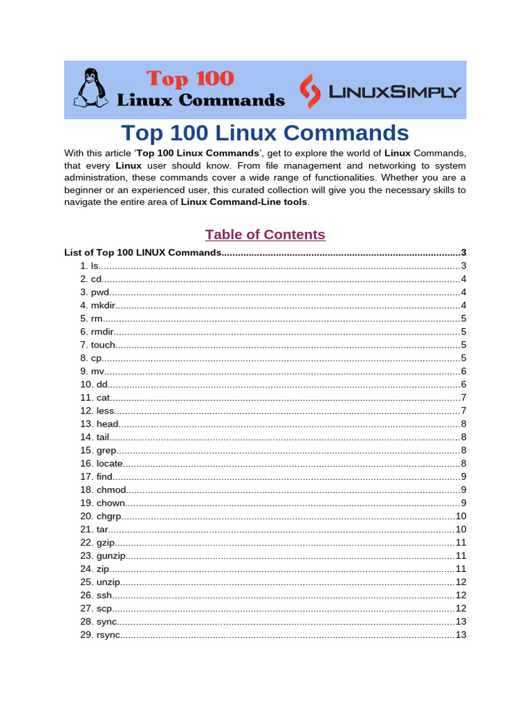 Top 100 Linux Commands (2) | PDF | Zip (File Format) | Computer File