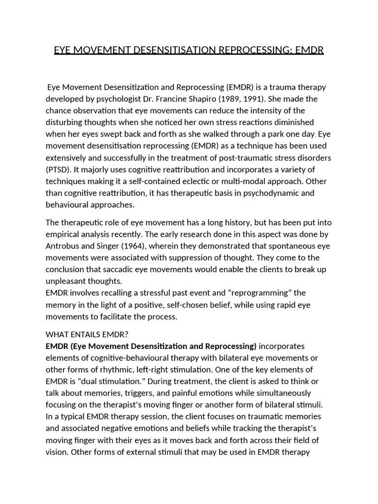Eye Movement Desensitisation Reprocessing (2) | PDF | Eye Movement ...
