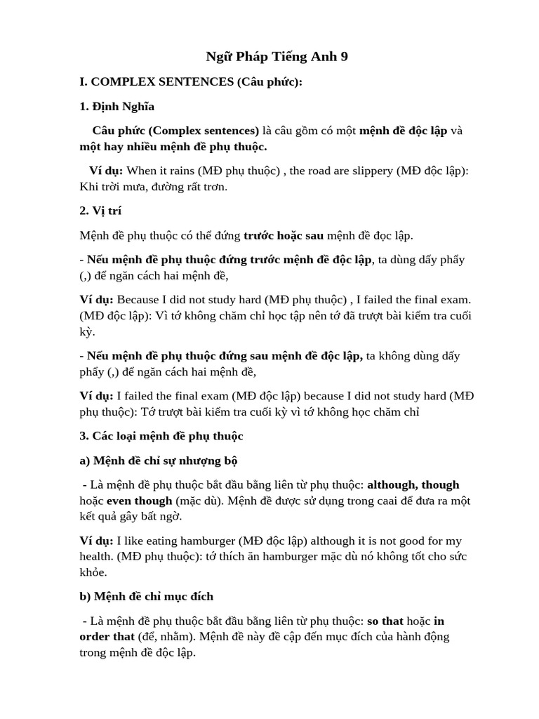 Ngữ Pháp Tiếng Anh 9 | PDF