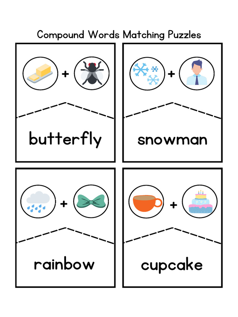 Compound Words Puzzles Worksheet in Colorful Illustrative Style | PDF