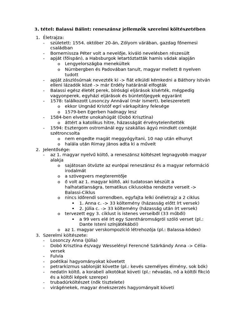 Tétel-Balassi | PDF