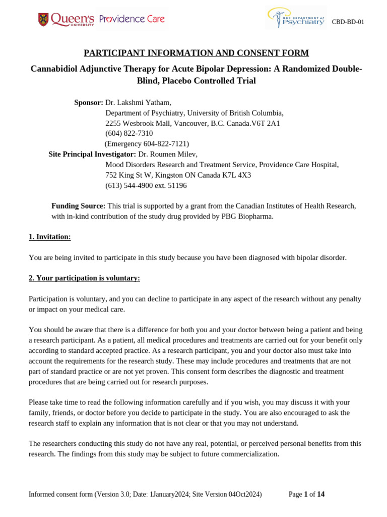 CBD Consent Form 3.0 1January2024 QNS Site | PDF | Birth Control ...