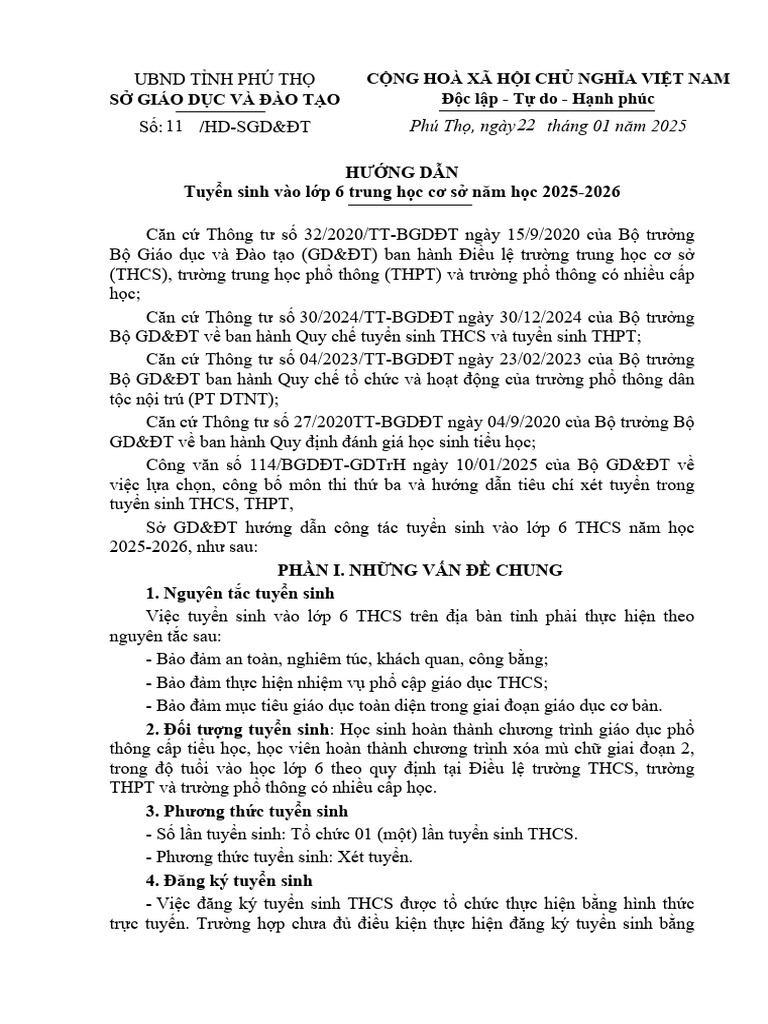 Huong Dan Tuyen Sinh Thcs Nam Hoc 2025-2026 CT | PDF