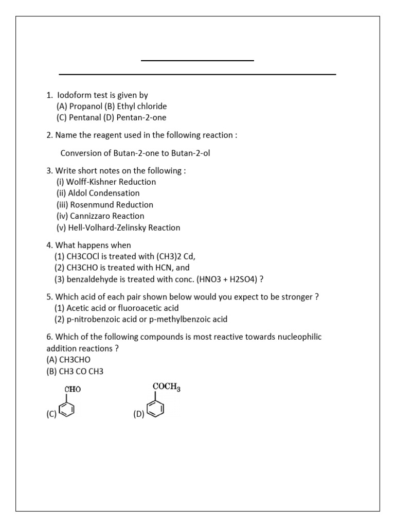 Aldehydes, Ketones and Carboxylic Acids - Board QNS | PDF | Aldehyde | Ketone