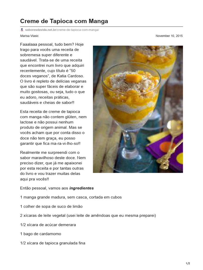 Creme de Tapioca Com Manga (Artigo) Autor Marisa Vlasic | PDF