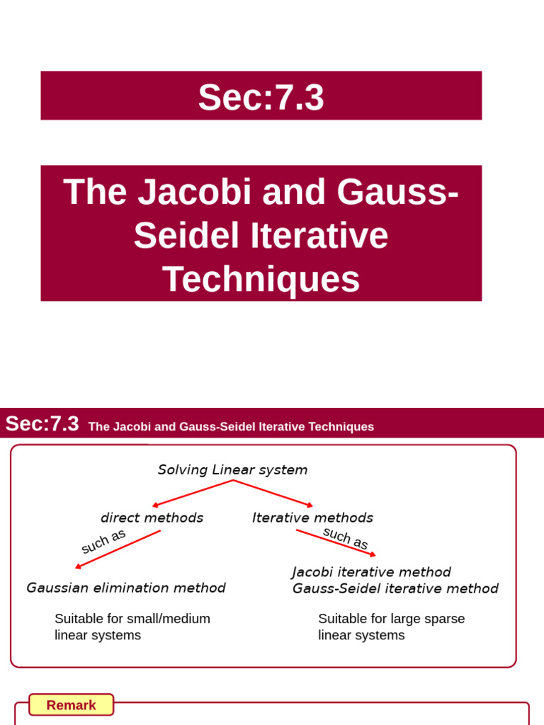 7.3 - The Jacobi and Gauss-Seidel Iterative Techniques | PDF | Mathematics Of Computing ...