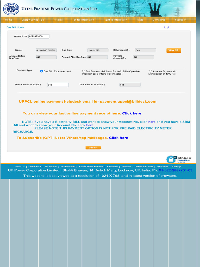 Uttar Pradesh Power Corporation Ltd. - Pay Bill Home | PDF