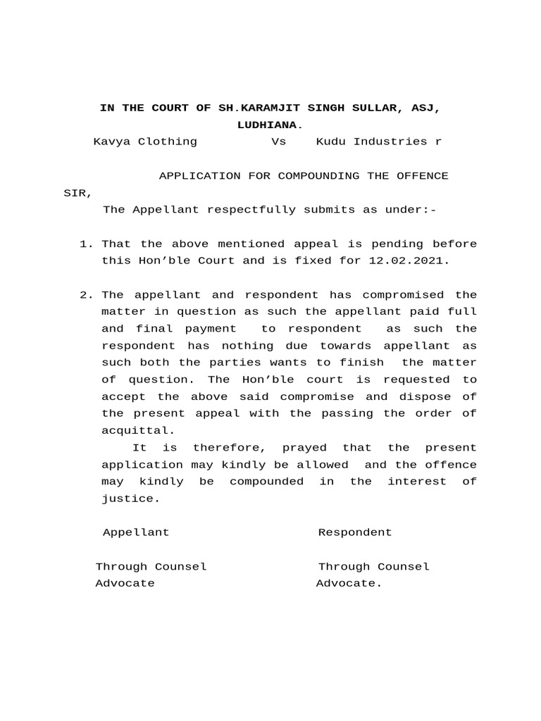 Compounding Offence Application in Court | PDF