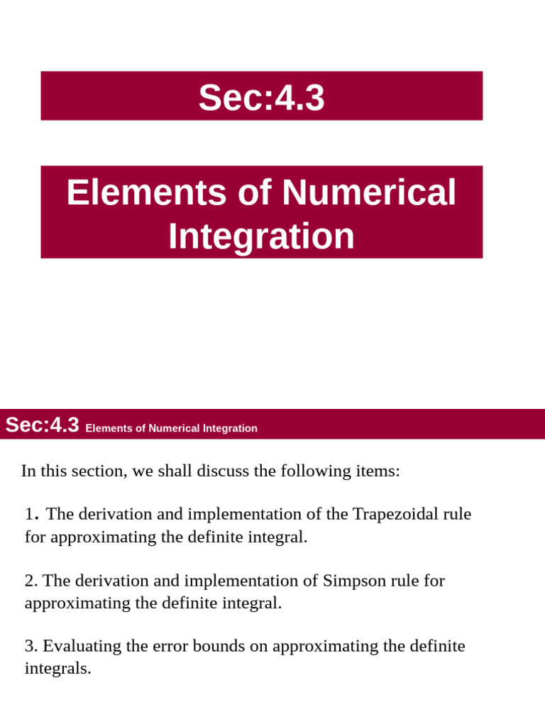 4.3 - Elements of Numerical Integration | PDF | Integral | Area