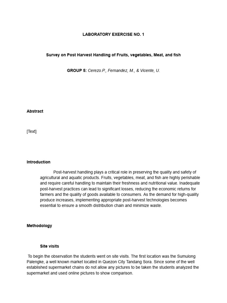 G5 Survey On Post Harvest Handling Of Fruits Vegetables Meat And