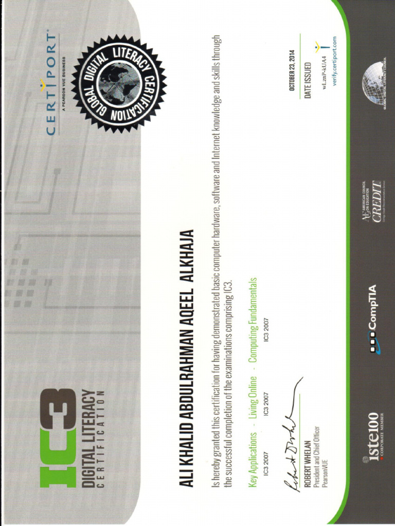 Ali IC3 Certificate | PDF