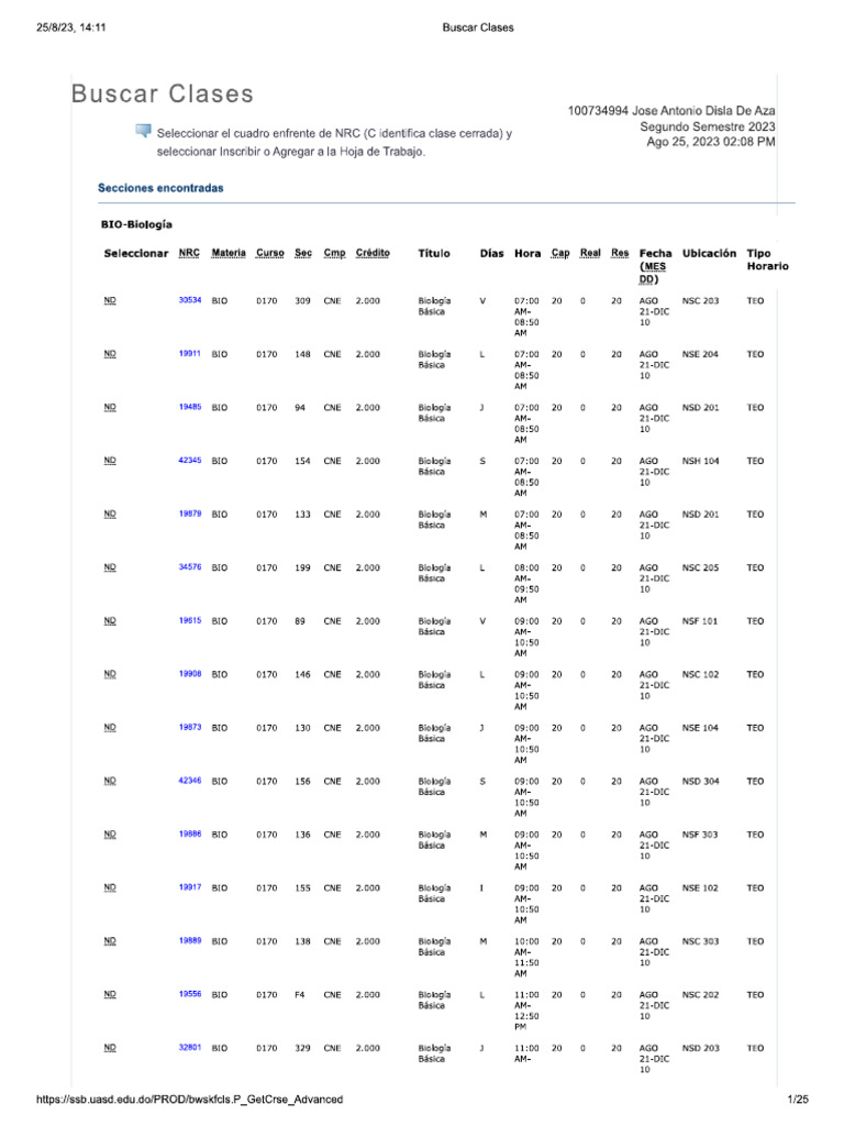 Horarios Posibles de Todas Las Asignaturas Basicas | PDF