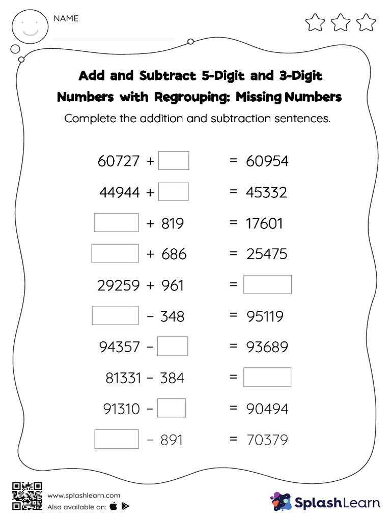 Add and Subtract 5-Digit and 3-Digit Numbers With Regrouping_ Missing ...