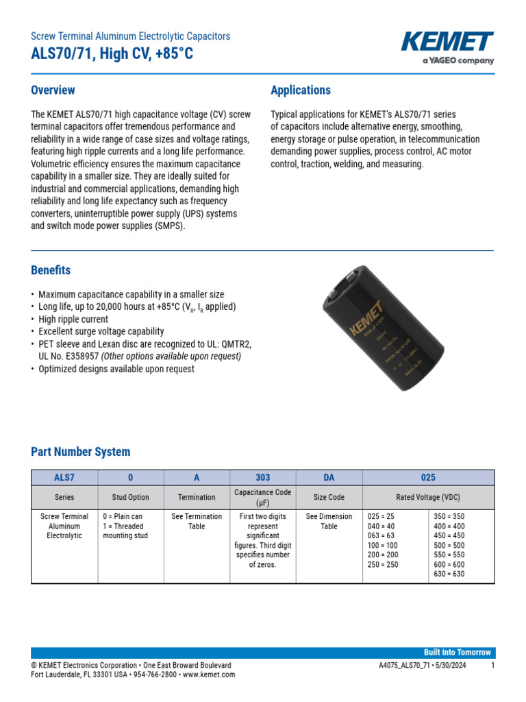 Kem A4075 Als70 71-3316257 | PDF | Capacitor | Power Supply