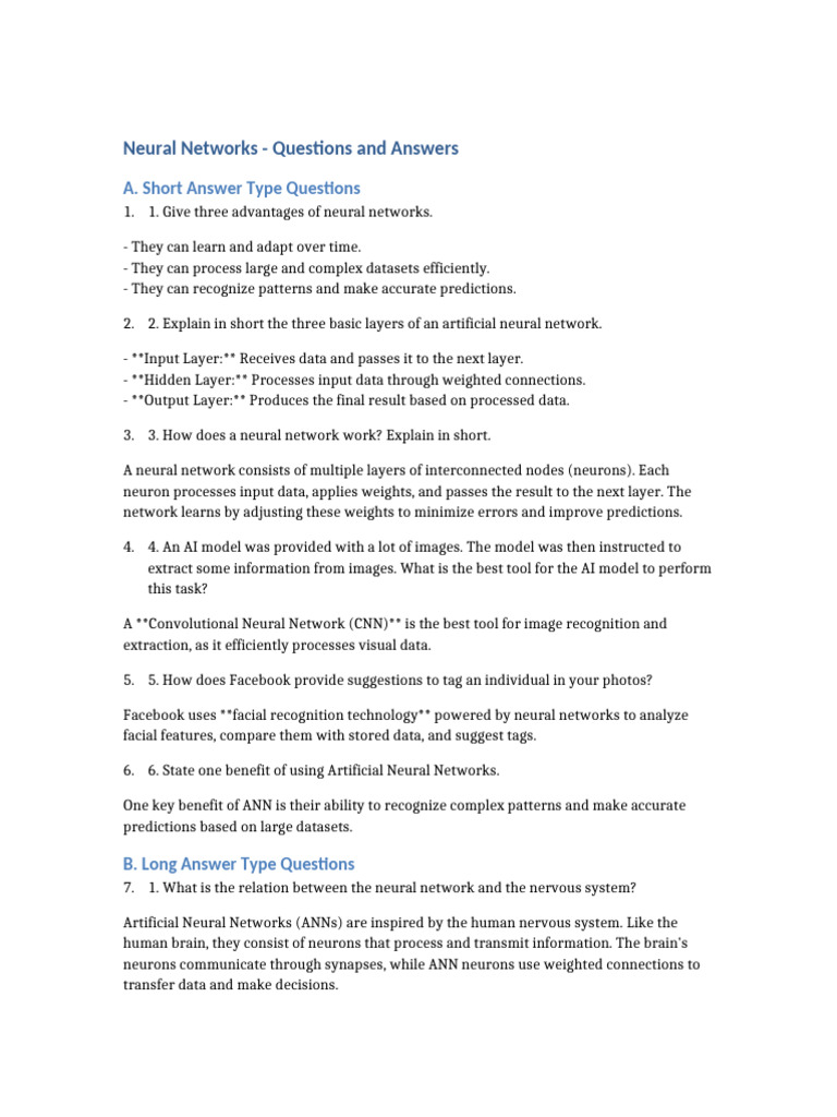 Neural Networks Q&A Guide | PDF | Nervous System | Neuroscience