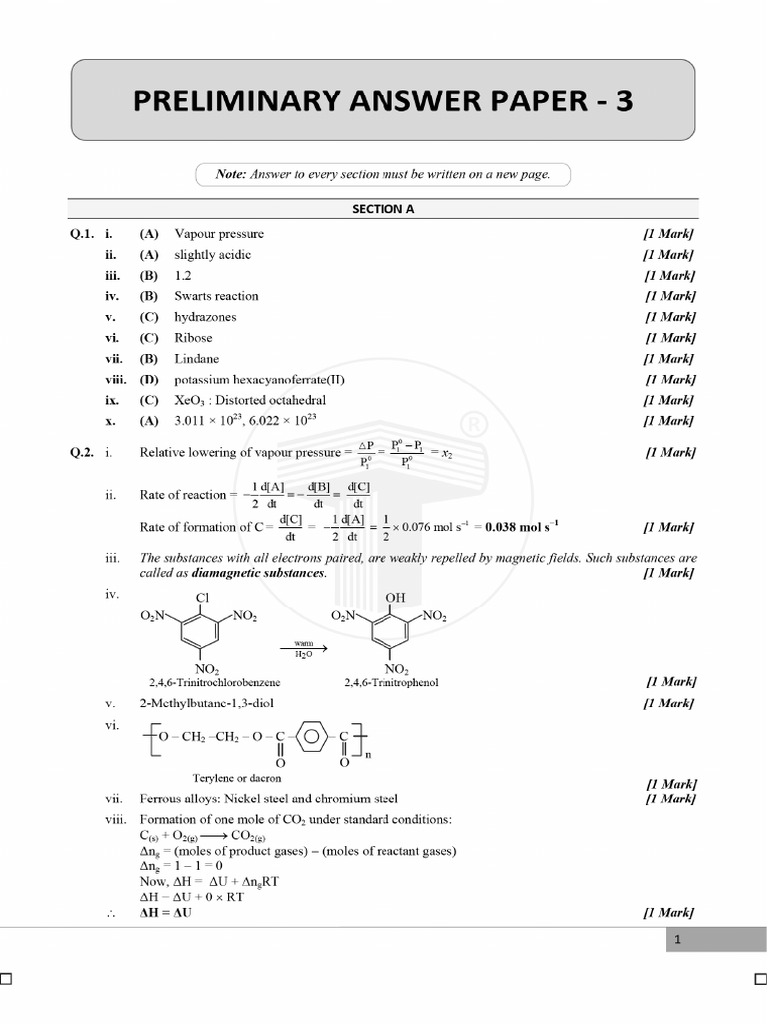 Std. 12th Sci Preliminary Answers File Set A-Part - 2-2 | PDF
