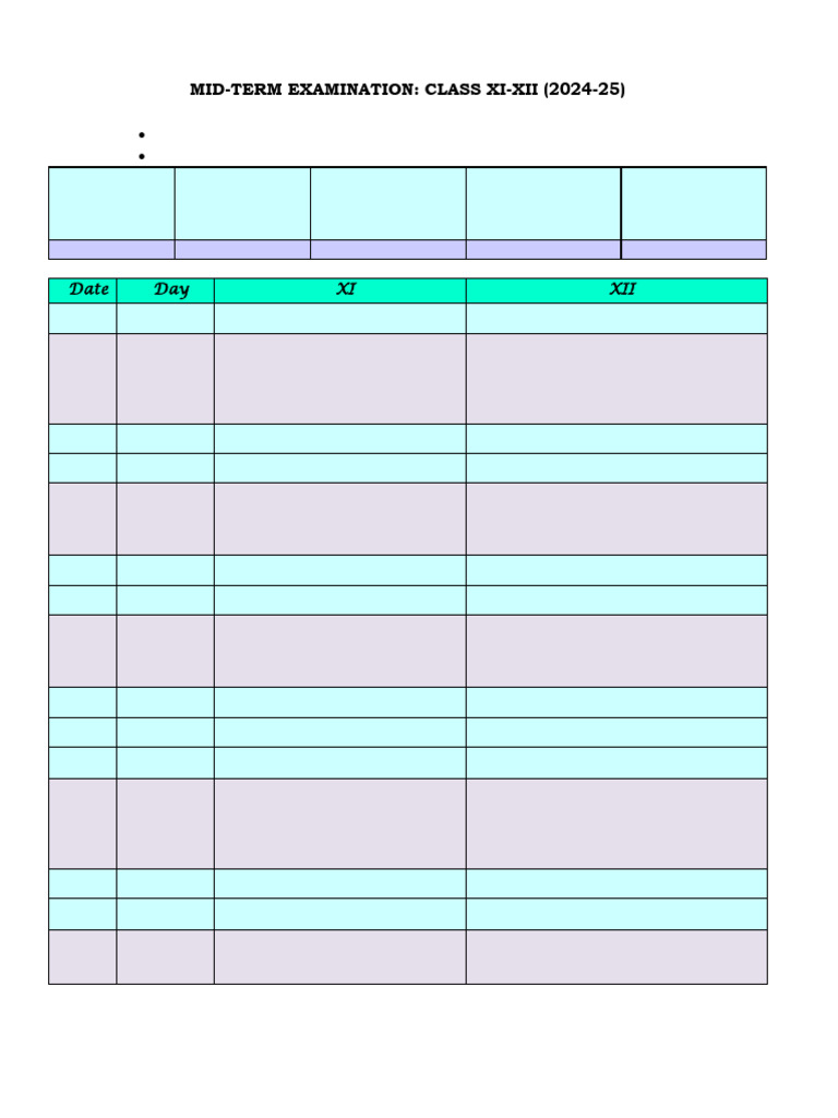Xi Xii Mid Term Exam Date Sheet 2024 25 Pdf