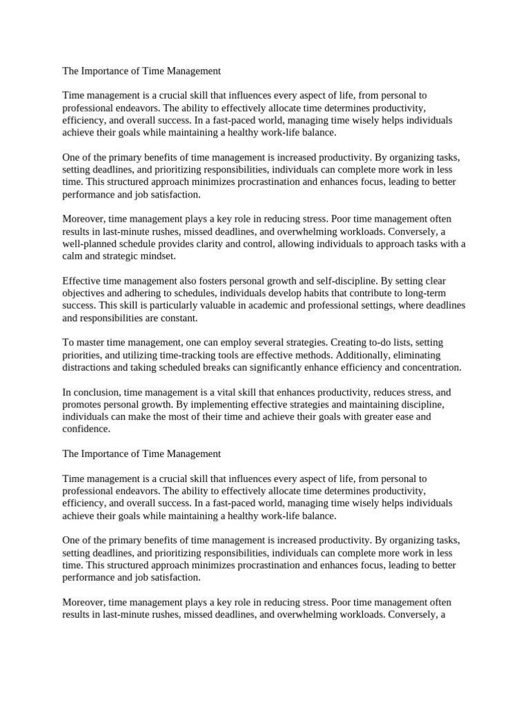 The Importance of Time Management | PDF | Disciplines | Time Management