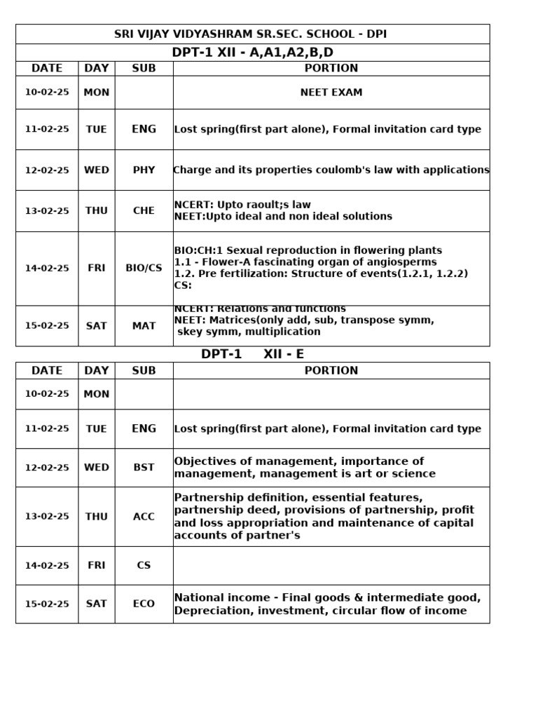 DPT 1 Time Table 3.2.25 | PDF