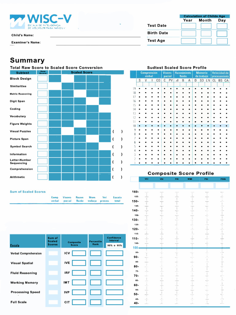 Wiscv Hoja de Respuestas Wisc 5 | PDF
